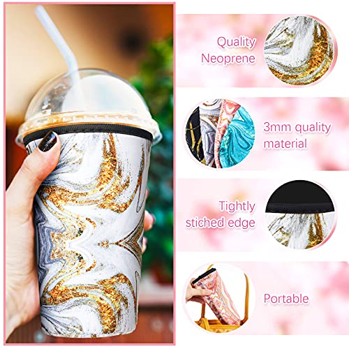 4 Pieces Marble Coffee Cup Sleeves Slim Can Cooler Reusable NeopreneĀ Insulated Cup Sleeves Cup Cover Holders Water Bottles Cup Sleeves Non-Slip Drink Sleeves for Camping 30-32 oz Cold Hot Beverages