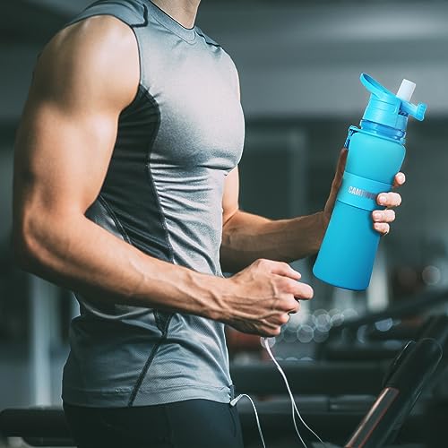 CAMPWOLF Collapsible Water Bottle,Reusable Leakproof Silicone Foldable Water Bottles for Travel Sports Gym Camping Hiking, BPA Free, 22 oz (BLUE)