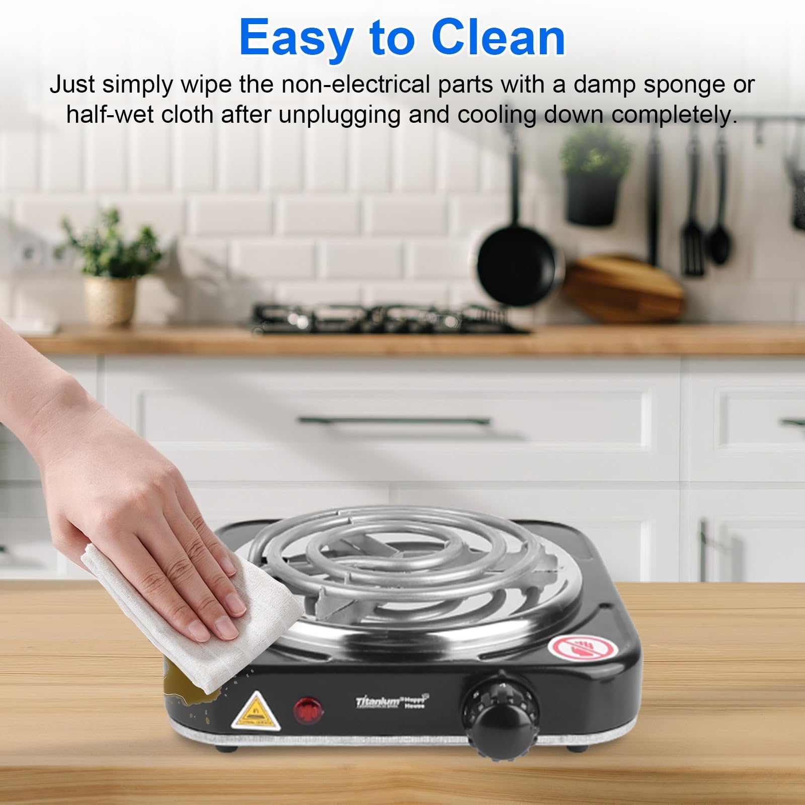 KOCASO Countertop Single Burner Electric Stove, 1000W Portable Coil Heating Hot Plate RV Hot Plate with Non Slip Rubber Feet w/ 35in Plug Cord, Black