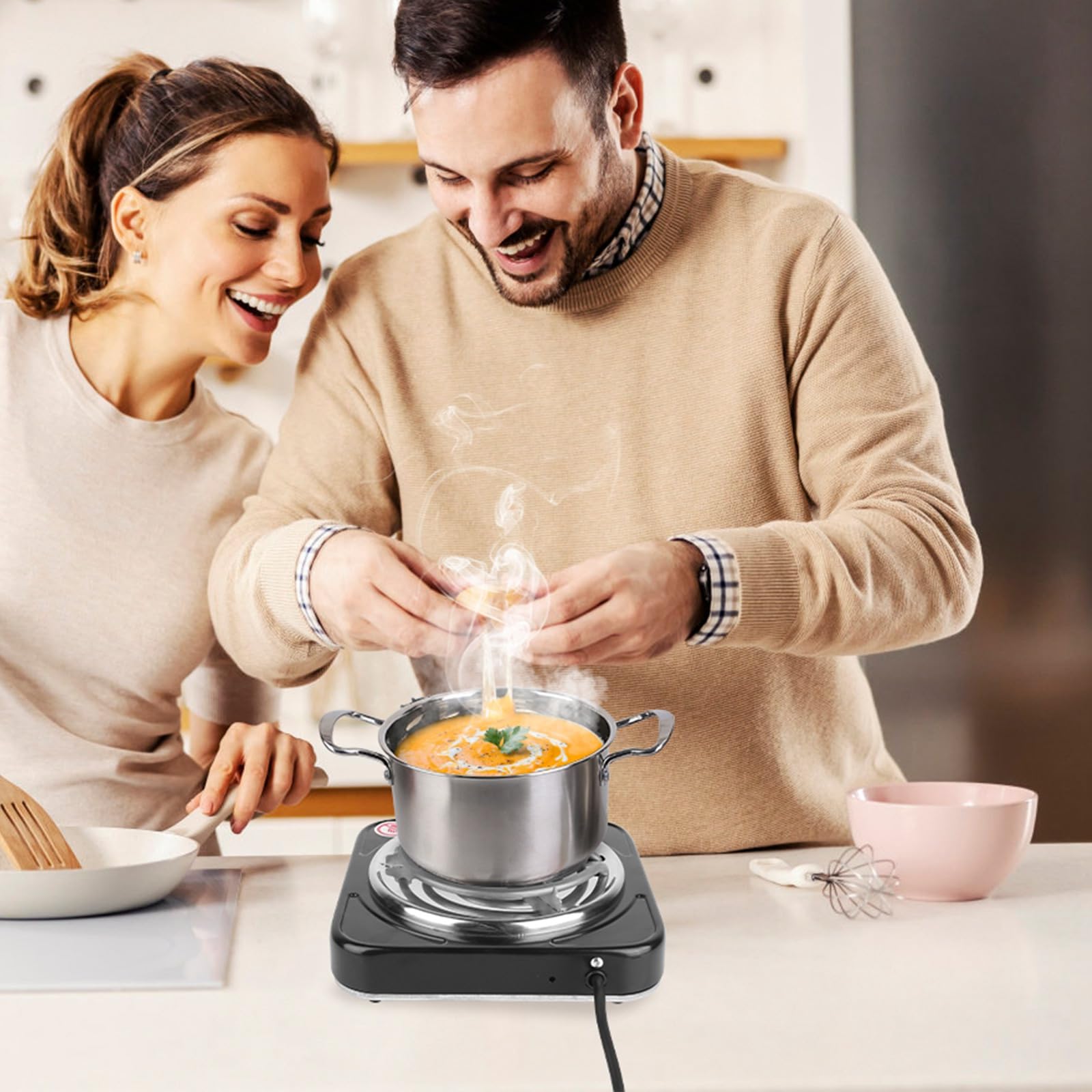KOCASO Countertop Single Burner Electric Stove, 1000W Portable Coil Heating Hot Plate RV Hot Plate with Non Slip Rubber Feet w/ 35in Plug Cord, Black