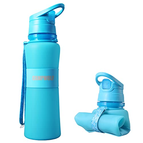 CAMPWOLF Collapsible Water Bottle,Reusable Leakproof Silicone Foldable Water Bottles for Travel Sports Gym Camping Hiking, BPA Free, 22 oz (BLUE)
