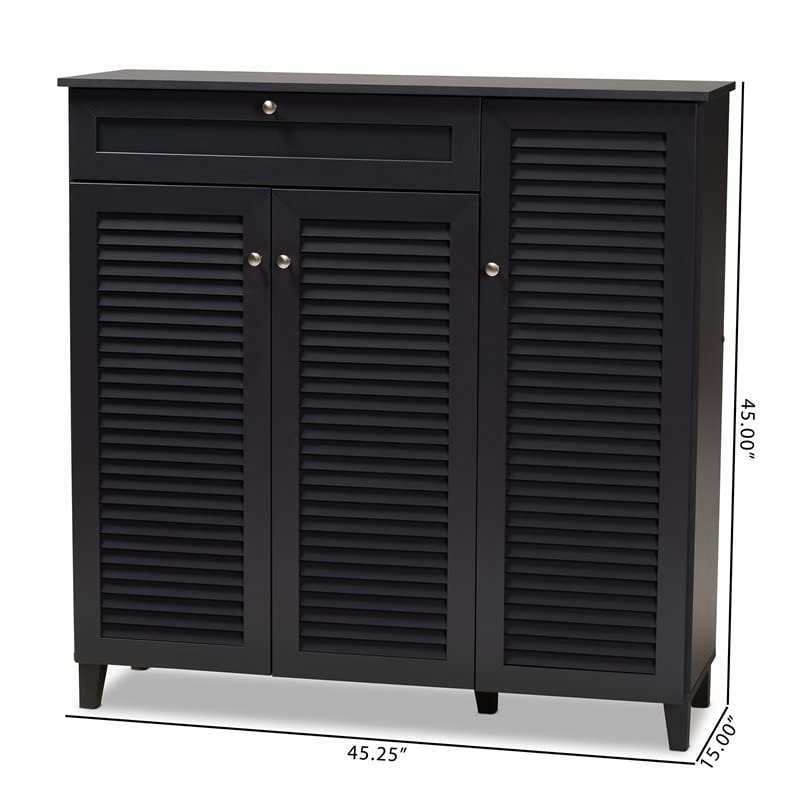 BOWERY HILL Modern and Contemporary Dark Grey Finished 11-Shelf Wood Shoe Storage Cabinet with Drawer