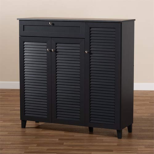 BOWERY HILL Modern and Contemporary Dark Grey Finished 11-Shelf Wood Shoe Storage Cabinet with Drawer