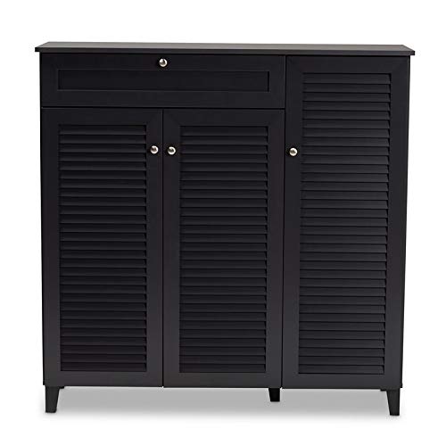 BOWERY HILL Modern and Contemporary Dark Grey Finished 11-Shelf Wood Shoe Storage Cabinet with Drawer
