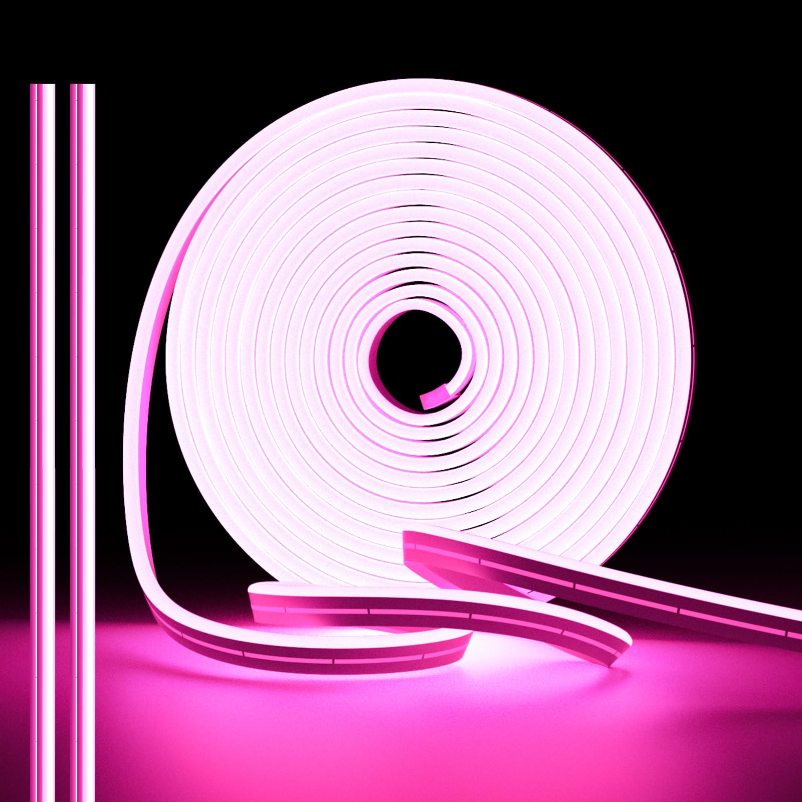 Annxrenn LED Neon Flexible Light Strip, 16.4FT/5M Neon Light Strip Pink 12V Silicone Neon Light Waterproof for Bedroom Indoors Home Decor (Power Adapter Included)