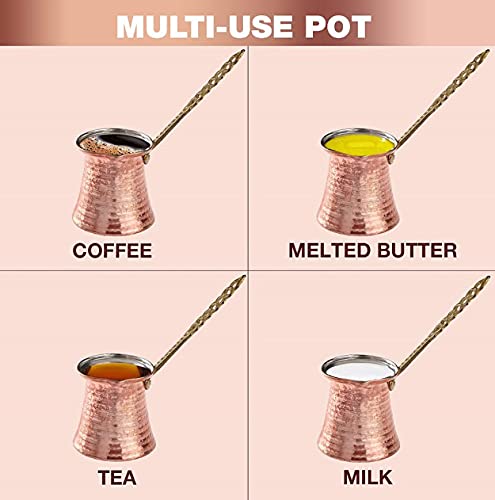 DESTALYA Turkish Coffee Pot, 5.07 fl oz Hammered Copper Coffee Maker with Metal Handle, Stove Top Small Warmer, Cezve (Coffee Pot with Spoon)