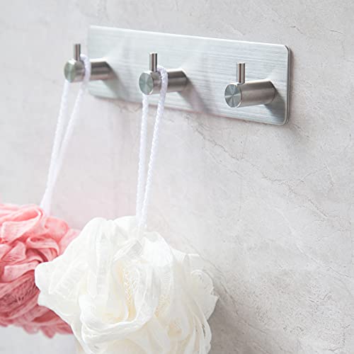 YENZEEN Adhesive Towel Hooks for Bathrooms Shower no Drill Heavy Duty Wall Hooks self Adhesive Towel Rack Stick On Wall Coats Hooks Brushed Nickel Adhesive Hanger for Kitchen,Door,Key,3 Hooks Silver