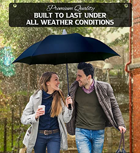 Innovate Golf Umbrella – Telescopic Cover Attachment – Fibreglass Frame – Automatic Open Button – Windproof – UV Protection with Blackout Shade – Large Canopy – Non-Drip – Quick Drying (Oxford Blue)