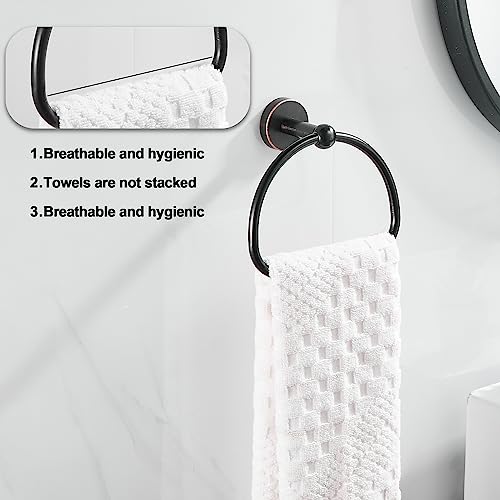 Leyden Bronze Towel Holder, Oil Rubbed Bathroom Towel Ring, Bath Hand Towel Rack Wall Mounted Half Round Farmhouse Rustic ORB