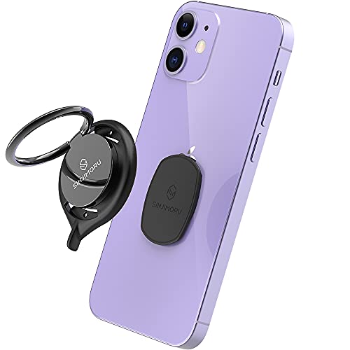Sinjimoru Detachable Metal Phone Ring Holder Finger Kickstand, 360 Degree Rotation Available Phone Holder for Hand & Phone Grip Stand for iPhone & Galaxy. Sinji Mount Ringo Metallic Black