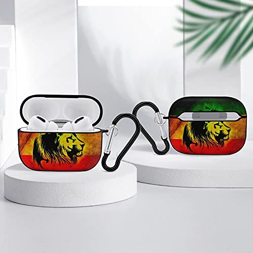 YouTary Jamaican Lion Flag Pattern Apple Airpods pro Case Cover with Keychain, AirPod Headphone Cover Unisex Shockproof Protective Wireless Charging Headset Accessories