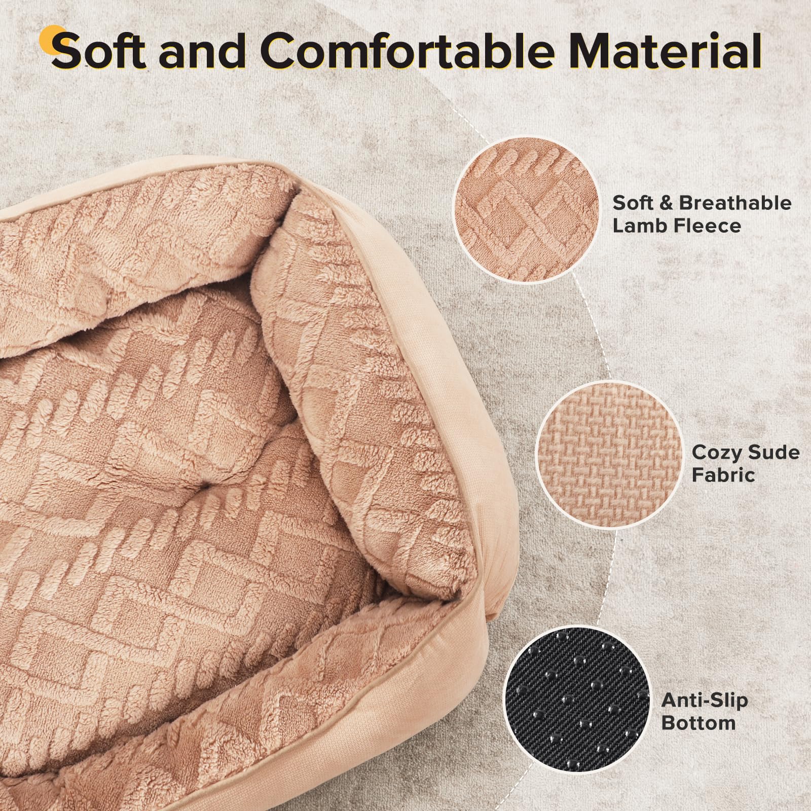 JOEJOY Small Dog Bed for Medium Small Dogs, Rectangle Washable Dog Sofa Bed, Breathable Soft Puppy Bed, Durable Pet Cuddler Bed with Anti-Slip Bottom, 25"x21"x8", Beige