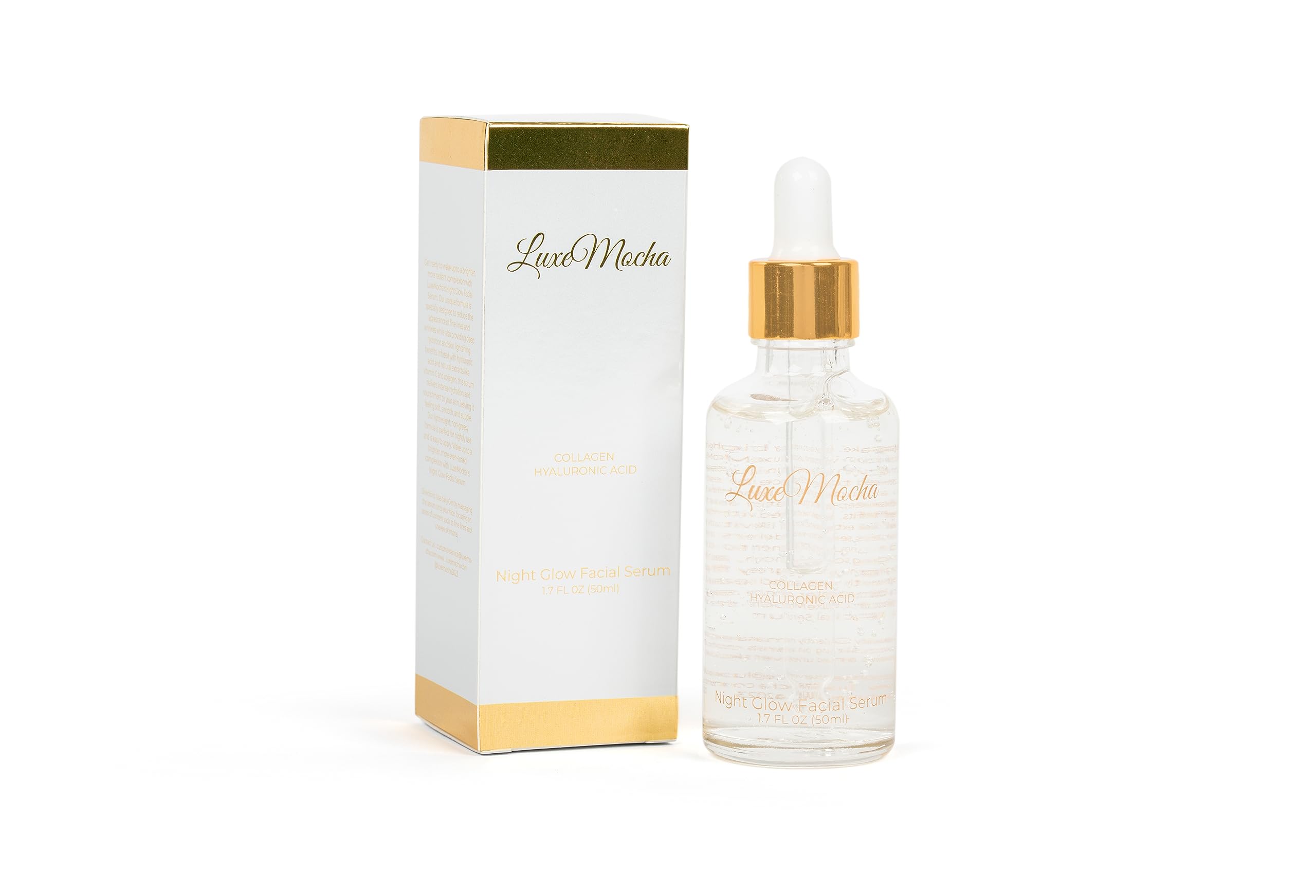 Night Glow Facial Serum – With Hyaluronic Acid, Collagen & Vitamin C | Skin Brightening, Reduces Fine Lines, Wrinkles, dark spots, Heals & Repairs Skin by LuxeMocha (1.7 fl oz)