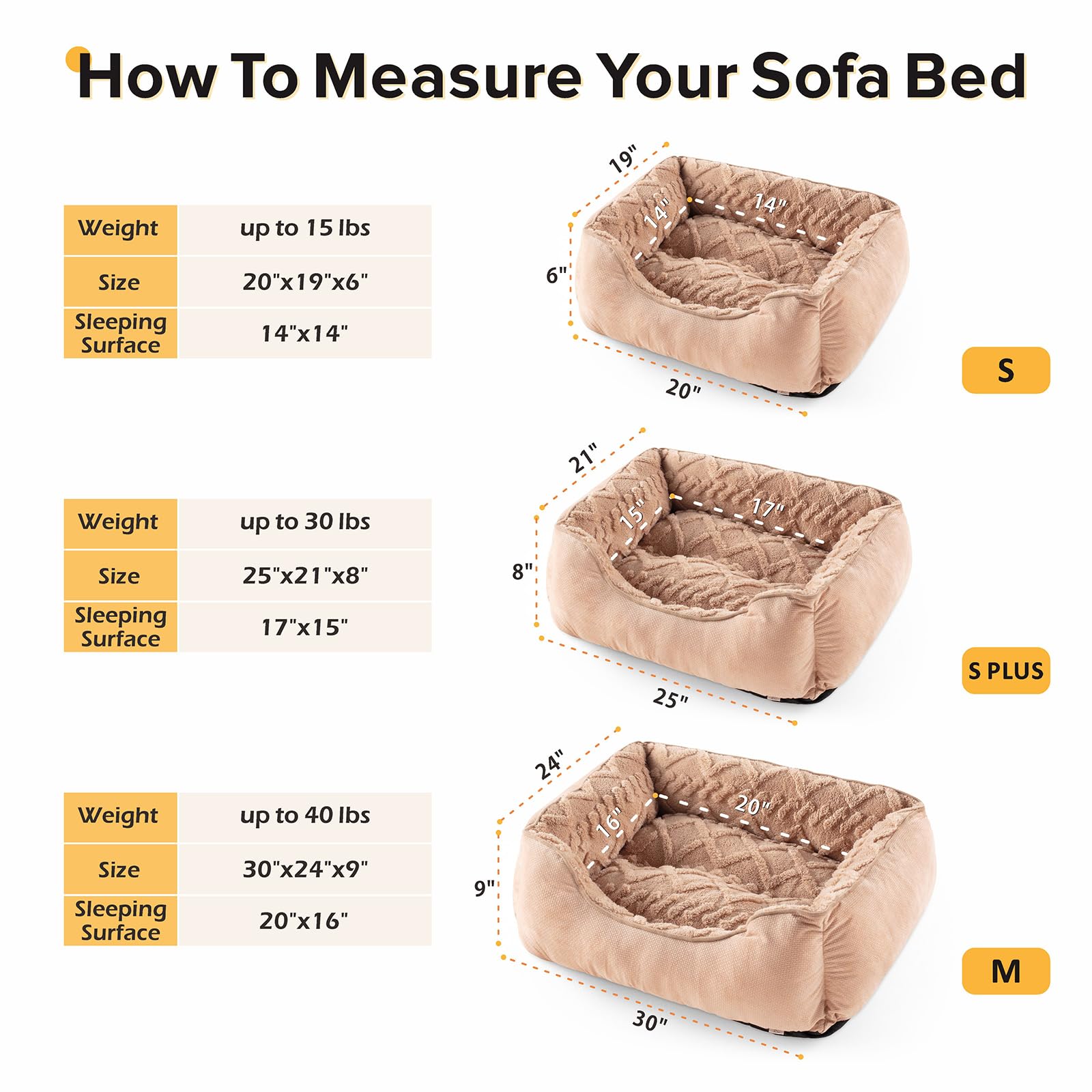 JOEJOY Small Dog Bed for Medium Small Dogs, Rectangle Washable Dog Sofa Bed, Breathable Soft Puppy Bed, Durable Pet Cuddler Bed with Anti-Slip Bottom, 25"x21"x8", Beige