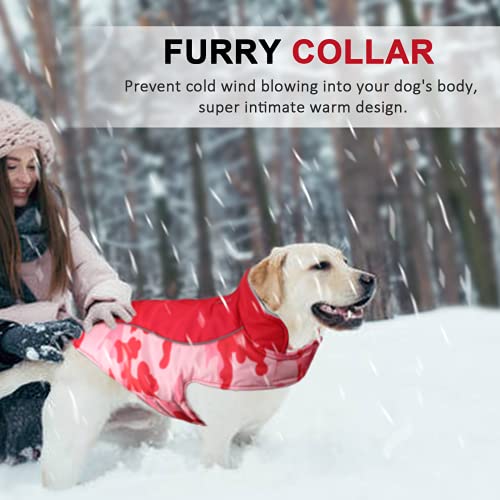 Warm Dog Jacket Reversible Fleece Winter Dog Vest for Cold Weather, Waterproof Windproof Dog Winter Coat Reflective with Magic Strip&Furry Collar for Small Medium Large Breeds Dogs Puppies Cat Pet