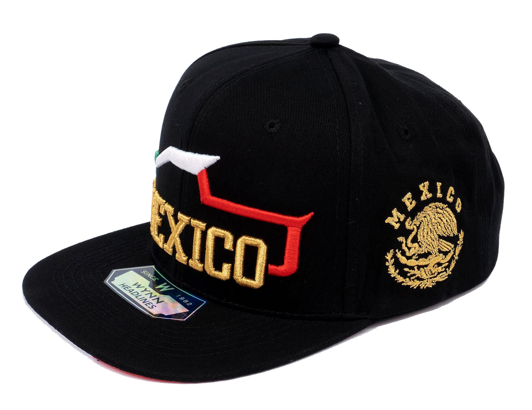 Mexican Hat Mexico State Federal Logo Embroidered Snapback Flat Bill Baseball Cap (Mexico) Black