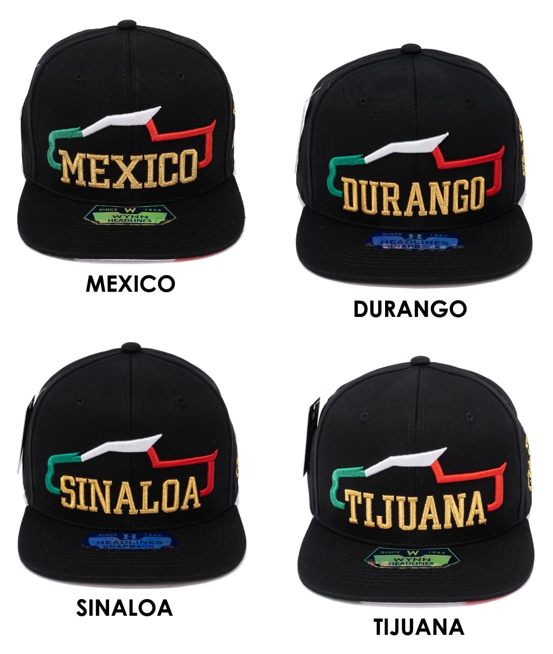 Mexican Hat Mexico State Federal Logo Embroidered Snapback Flat Bill Baseball Cap (Mexico) Black