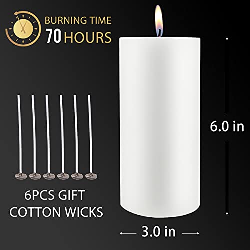 3 Pack 3×6 Inch Pillar Candles, Unscented Column Candles for Home Restaurants Spa Church Weddings, Smokeless Dripless and Clean Burning Emergency Candle - White