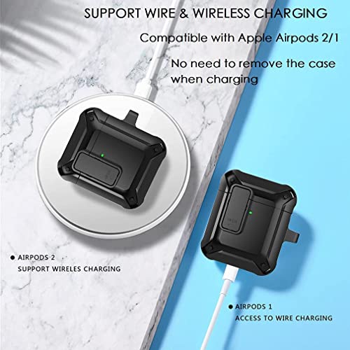 Olytop Airpods Case Cover Men with Lock, Armor Rugged Cool AirPod 2nd 1st Generation Protective Case Boys Shockproof Skin iPods Cover with Keychain for Apple Airpods 2/1 Gen Cases - Black