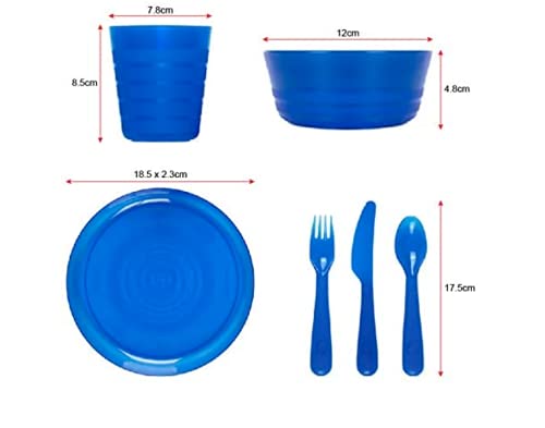 Dinnerware set for 4 | Kids dishes set include plastic cups, plates, bowls, Flatware set | Rainbow colours for kids party indoor and camping | Reusable and Microwave safe