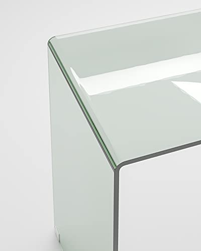 Neos Modern Furniture Bent Glass Computer Desk Rectangular Shaped PC Laptop Workstation Table for Home Office, 43.3" L, Clear