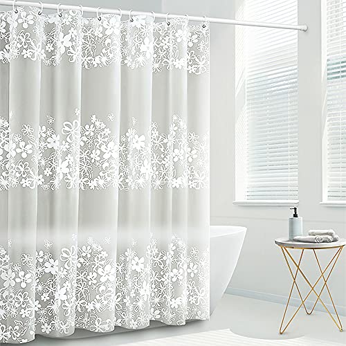 FYY Shower Curtain Liner, 72 Inch Waterproof PEVA Shower Curtain Liners with Metal Grommets and 12 Plastic Hooks Thick Bathroom Plastic Shower Curtain Liner-Flower
