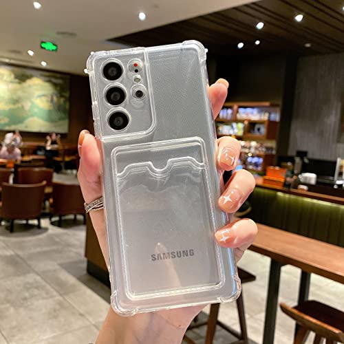 Tuokiou Clear Wallet Phone Case for Samsung Galaxy S21 Ultra 5G Upgrade Clear Card Slot Case Slim Fit Protective Soft TPU Shockproof with Cute Card Holder for Samsung Galaxy S21 Ultra 6.8 inch (2021)