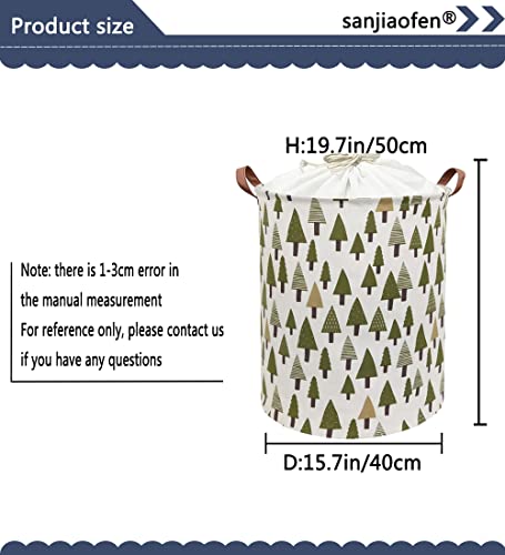 Sanjiaofen Nursery Laundry Basket Canvas Fabric Baby Boy Storage Bins,Collapsible Woodland Hamper,Waterproof Storage Baskets with Leather Handle,Forest Nursery Decor,Toy Organizer (Tree)