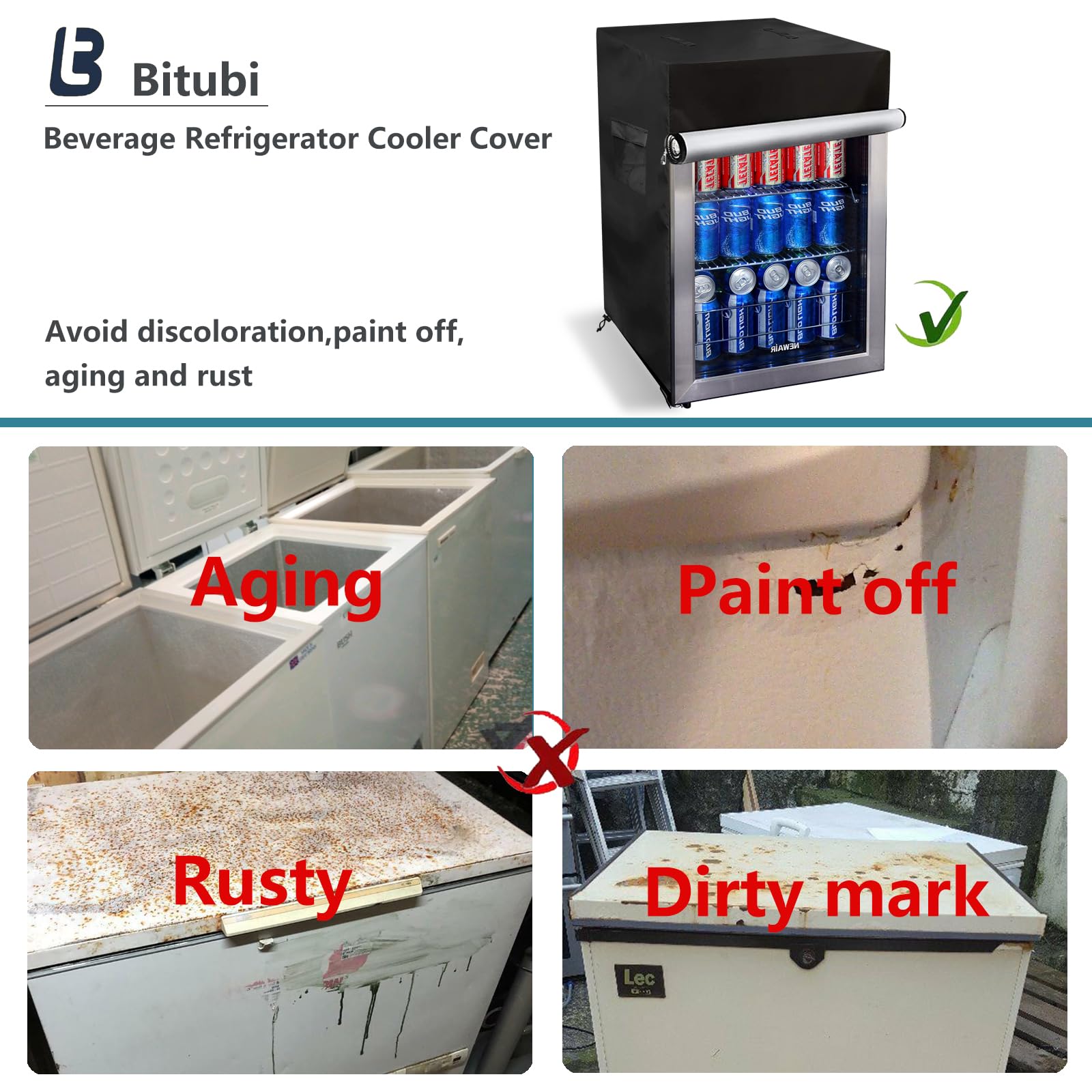 Bitubi Beverage Refrigerator Cooler Cover,Outdoor Fridge Cover – Waterproof, Dustproof, Sun-Proof, 20" W x 20" D x 33" H. Suitable for most 3.2 Cu.ft Beer or Wine Mini Fridge (Black)