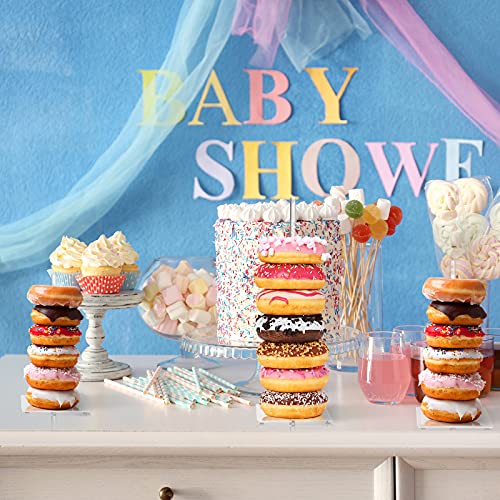 8 Pieces Acrylic Donut Stand Display Acrylic Doughnut Dessert Stand Table Clear Donut Bagel Display Clear Stand Holder Dessert Stand Table for Wedding Birthday Party, 10 inch and 15 inch