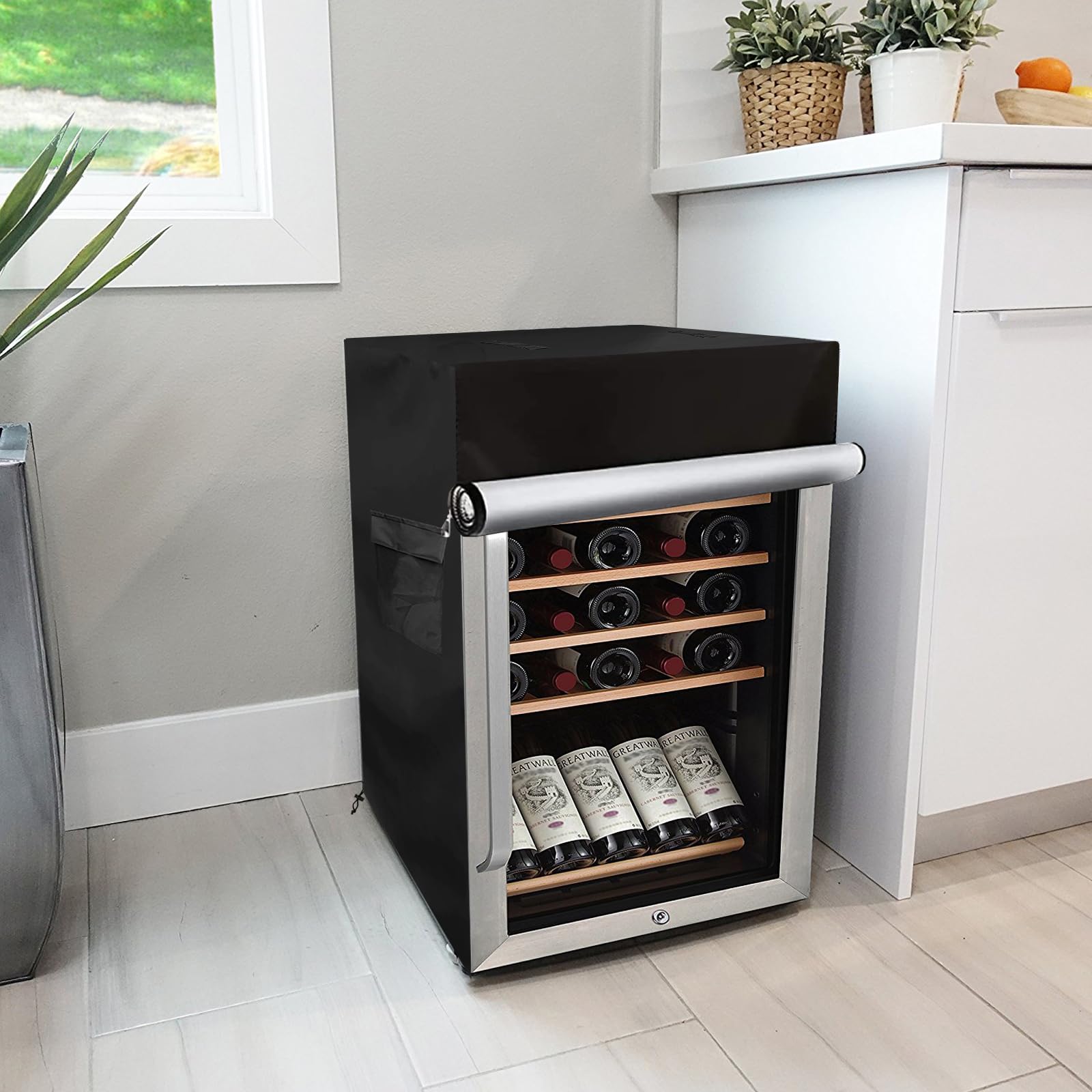 Bitubi Beverage Refrigerator Cooler Cover,Outdoor Fridge Cover – Waterproof, Dustproof, Sun-Proof, 20" W x 20" D x 33" H. Suitable for most 3.2 Cu.ft Beer or Wine Mini Fridge (Black)