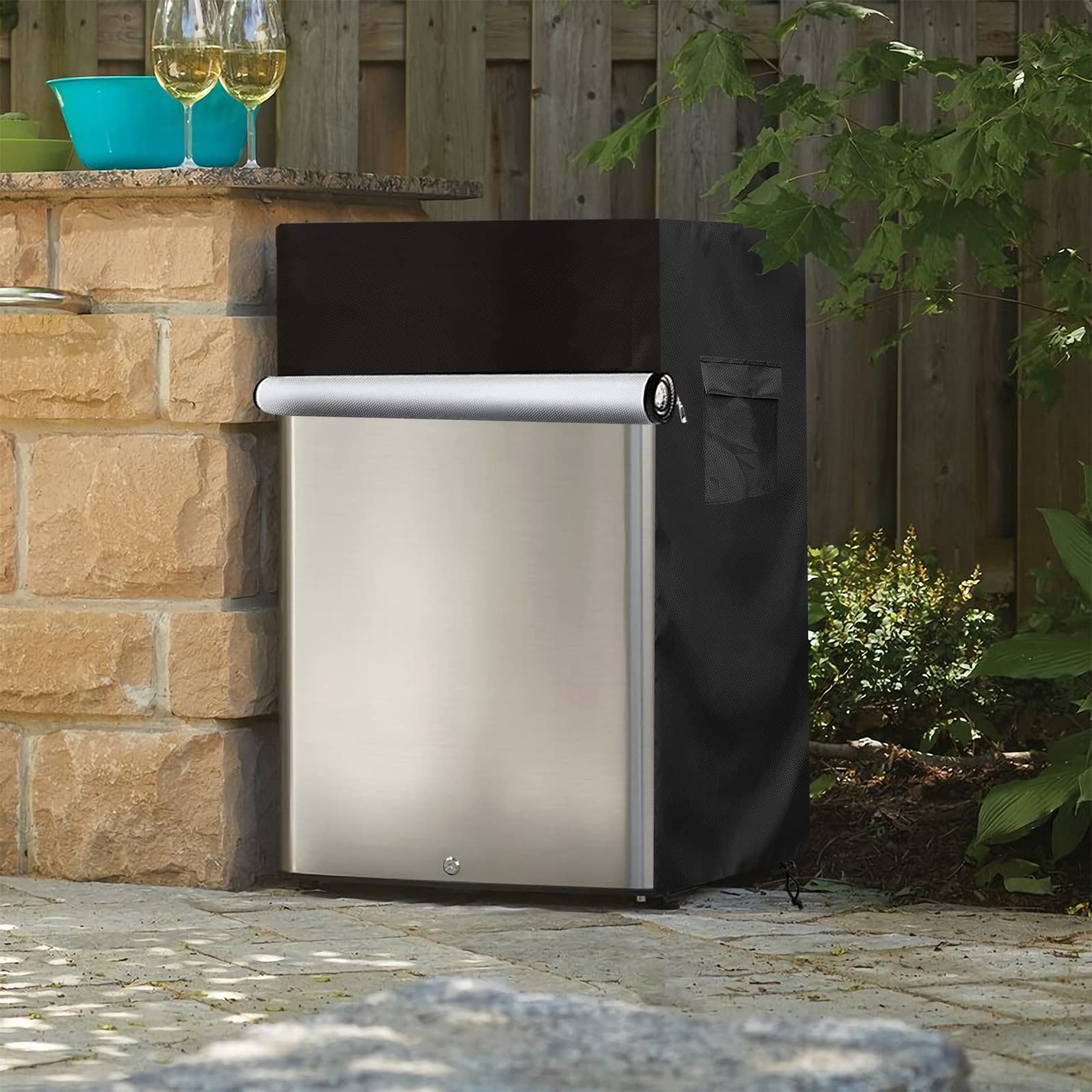 Bitubi Beverage Refrigerator Cooler Cover,Outdoor Fridge Cover – Waterproof, Dustproof, Sun-Proof, 20" W x 20" D x 33" H. Suitable for most 3.2 Cu.ft Beer or Wine Mini Fridge (Black)