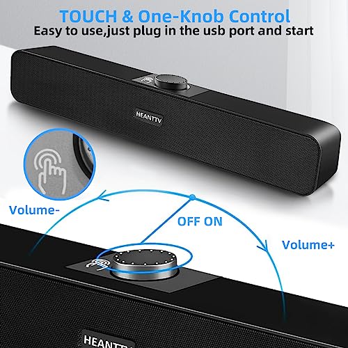 Computer PC Speakers, Bluetooth Sound bar Monitor Speakers, Wired USB-Powered, Great Stereo Sound, Volume Control Knob, USB Desktop Speaker for Monitor, Tablets, Laptop, Tablets, Ps5, Smartphone
