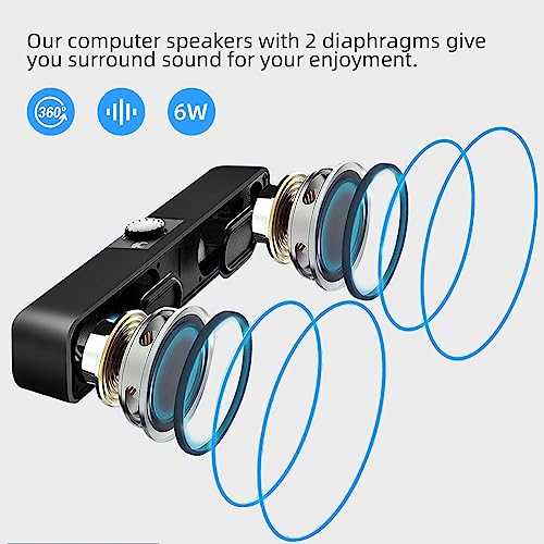 Computer PC Speakers, Bluetooth Sound bar Monitor Speakers, Wired USB-Powered, Great Stereo Sound, Volume Control Knob, USB Desktop Speaker for Monitor, Tablets, Laptop, Tablets, Ps5, Smartphone