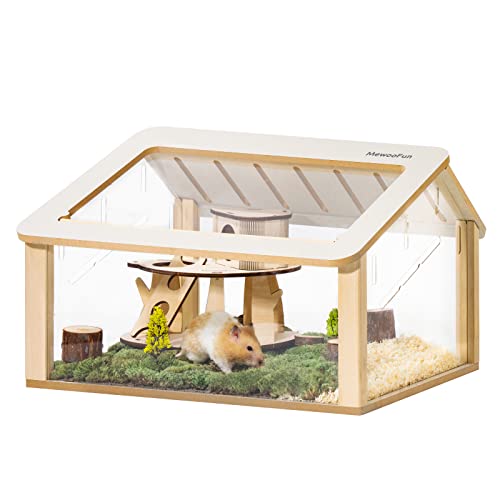 MEWOOFUN Wooden Hamster Cage Small Animal Cage Acrylic Hamster Cage with House (18.5" L X 12.9" W X 9.8" H)