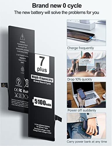 (5100mAh) Battery for iPhone 7 Plus(2022 New Version), (Model:A1661, A1784, A1785) High Capacity Than Others Replacement Battery with Complete Repair Tool Kit and Instructions .b