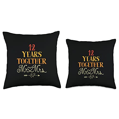 Mr & Mrs 12th Anniversary Gifts Co. 12 Years Together Mr & Mrs Funny Couple 12th Anniversary Throw Pillow, 18x18, Multicolor