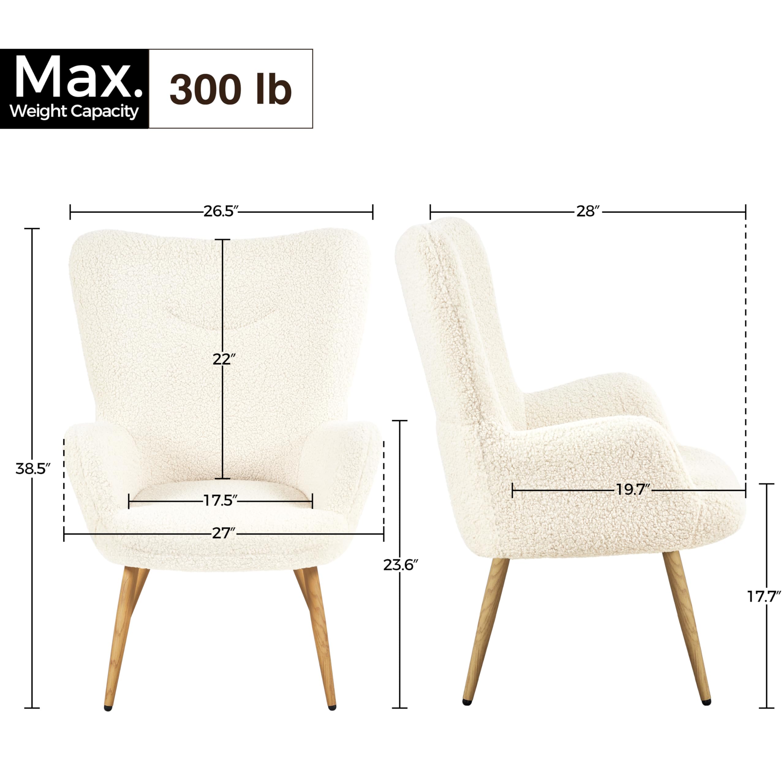 Yaheetech Accent Chair, Modern Boucle Vanity Chair with High Back and Wood-Tone Metal Legs, Sherpa Chair for Living Room, Home Office, Ivory
