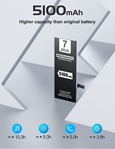 (5100mAh) Battery for iPhone 7 Plus(2022 New Version), (Model:A1661, A1784, A1785) High Capacity Than Others Replacement Battery with Complete Repair Tool Kit and Instructions .b