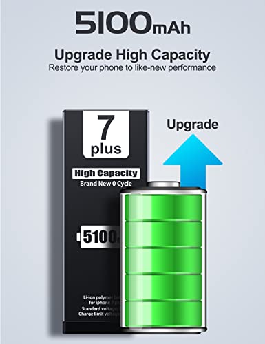 (5100mAh) Battery for iPhone 7 Plus(2022 New Version), (Model:A1661, A1784, A1785) High Capacity Than Others Replacement Battery with Complete Repair Tool Kit and Instructions .b
