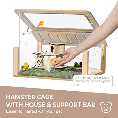 MEWOOFUN Wooden Hamster Cage Small Animal Cage Acrylic Hamster Cage with House (18.5" L X 12.9" W X 9.8" H)
