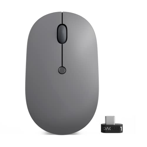 Lenovo Go USB-C Essential Wireless Mouse, 2.4 GHz Nano USB-C Receiver, Adjustable DPI, Rechargeable Battery, Ambidextrous, GY51C21210, Grey