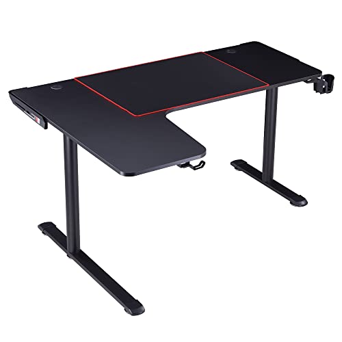 ioHOMES Kindira Modern Steel 65 in. L-Shaped Gaming Desk with USB Ports, PC Mouse Pad and Rotatable Cup-Holder for Home Office, Classroom, Study Room, Black