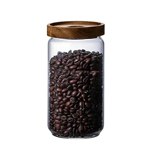 UKYLIN Glass Jar with Wood Lid, Airtight Glass Food Jar Canister, Clear Kitchen Food Storage Containers for Flour, Sugar, Coffee Beans, Candy, Snack, Cookie and More (1000ml 35 FL OZ)