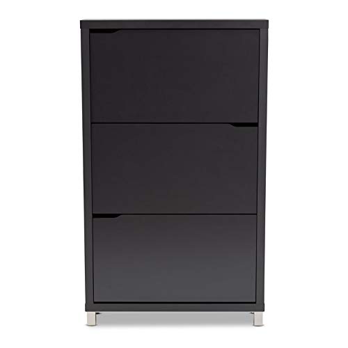 BOWERY HILL Contemporary Wood 3 Pull-Out Shelf Shoe Cabinet in Dark Gray