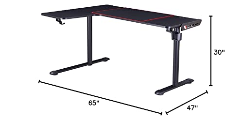 ioHOMES Kindira Modern Steel 65 in. L-Shaped Gaming Desk with USB Ports, PC Mouse Pad and Rotatable Cup-Holder for Home Office, Classroom, Study Room, Black