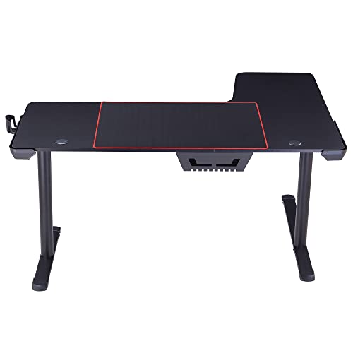 ioHOMES Kindira Modern Steel 65 in. L-Shaped Gaming Desk with USB Ports, PC Mouse Pad and Rotatable Cup-Holder for Home Office, Classroom, Study Room, Black