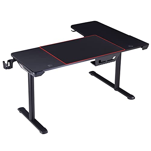 ioHOMES Kindira Modern Steel 65 in. L-Shaped Gaming Desk with USB Ports, PC Mouse Pad and Rotatable Cup-Holder for Home Office, Classroom, Study Room, Black