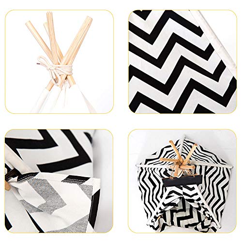 Pet Teepee Tent for Dogs Puppy Cat Bed White Canvas Dog Cute House Pet Teepee with Cushion 24inch Indoor Outdoor (White&Black)