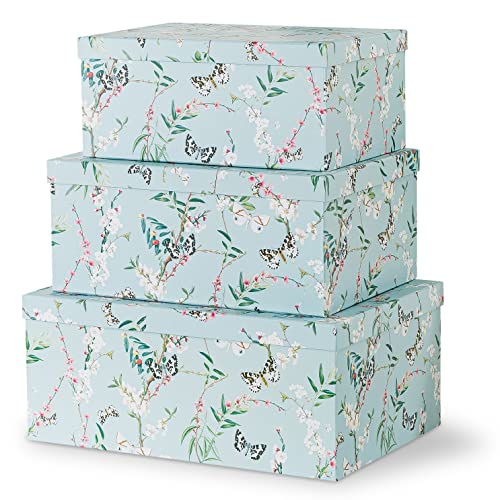 Soul & Lane Butterflies in Flight Photo Storage Boxes (Set of 3): Nesting Boxes with Lids, Floral Decorative Cardboard Containers, Paperboard Picture Storage for Photos, Nature Decor Cartons